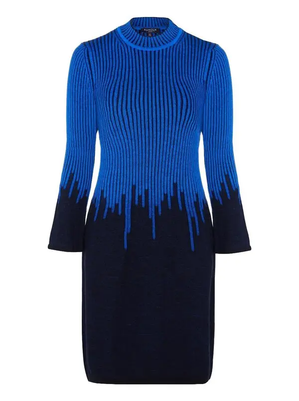 RUMOUR LONDON Talia Two-tone Ribbed Knit Dress - Blue