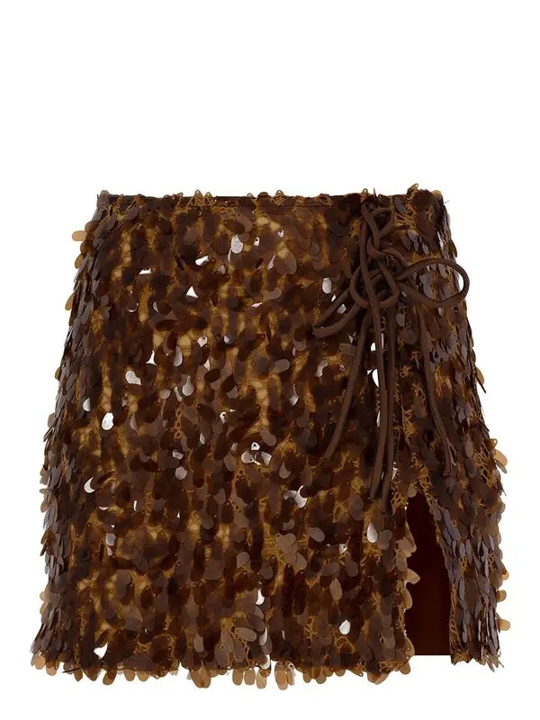 HERFETCH Embellished Mini Skirt With Slit - Brown