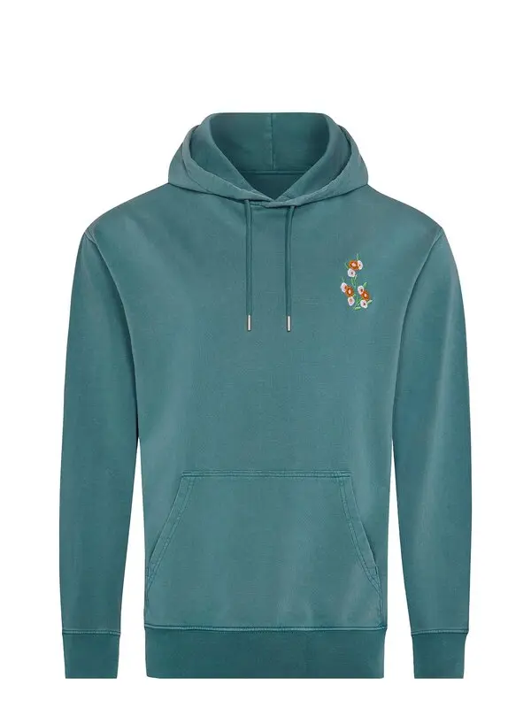 INGMARSON Floral Embroidered Organic Cotton Hoodie - Green