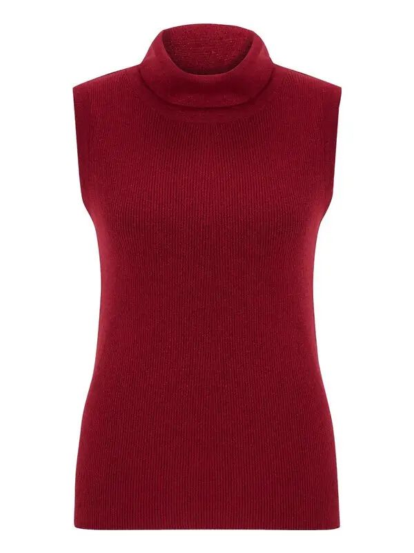 PERALUNA Roll Neck Sleeveless Knit Blouse - Red