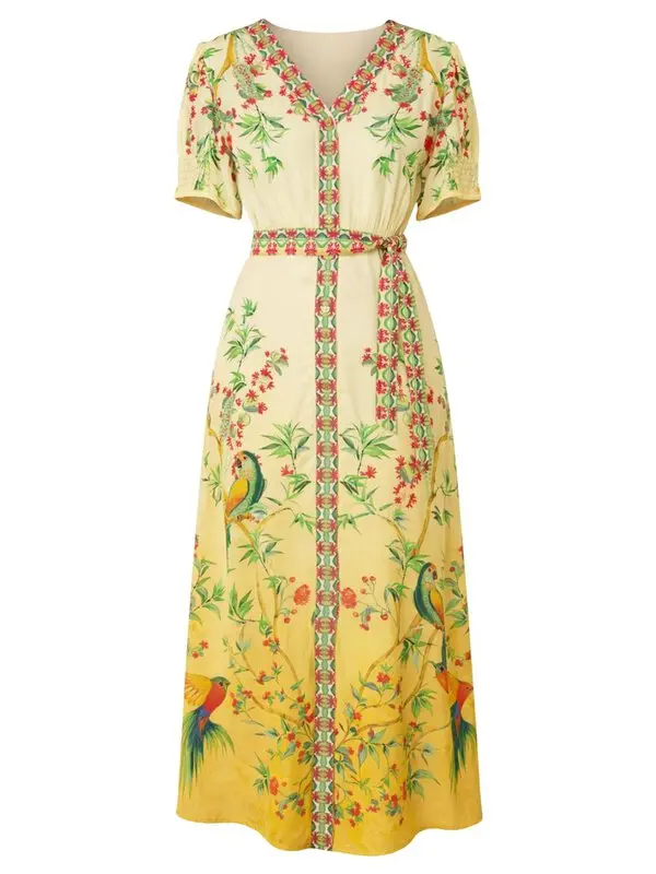 RAISHMA Ivanna Printed Moroccan Crepe Dress - Yellow