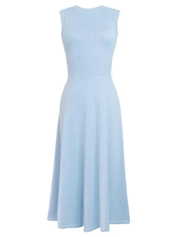 SOLGO ATELIER Calypso Long Midi Fit And Flare Cashmere Dress - Blue
