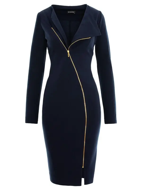 ROSERRY Chelsea Zipped Long Sleeve Midi Dress - Blue