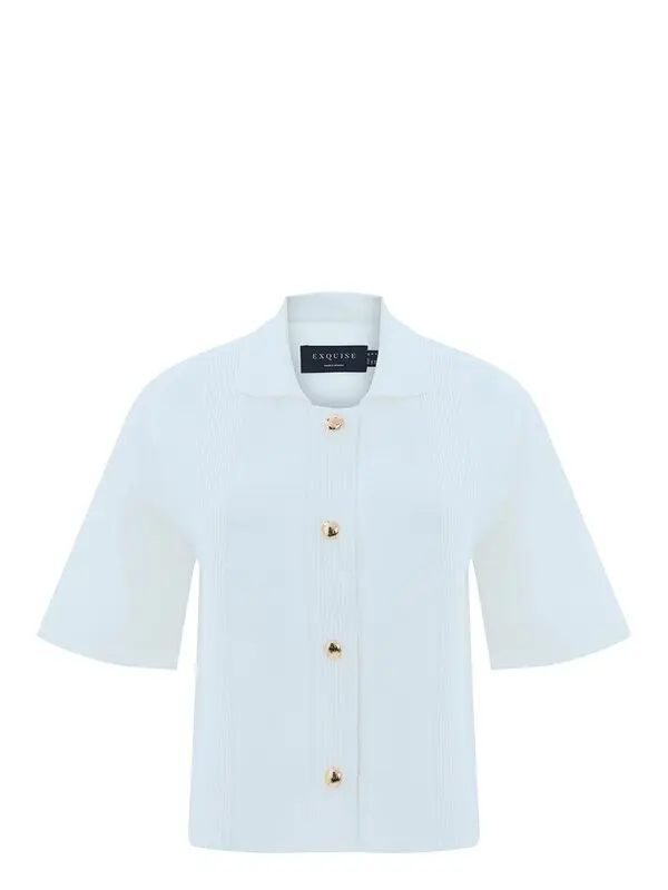 EXQUISE Short Sleeve Knit Trim Poplin Shirt - White