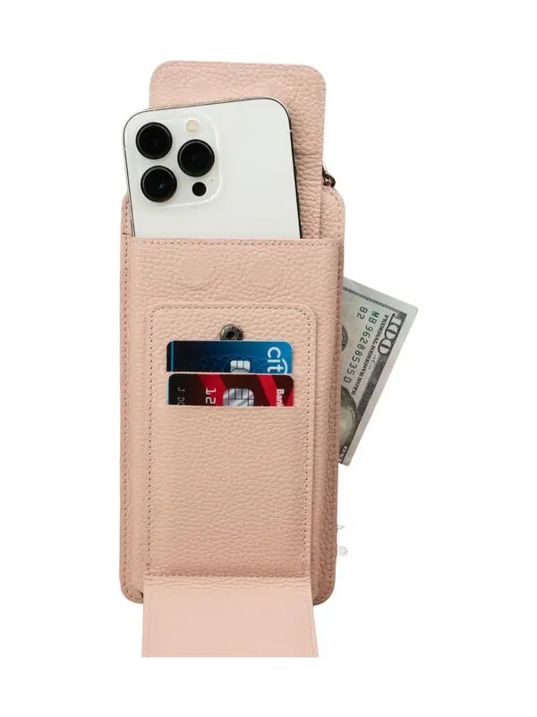 LEATHERE Leather Crossbody Bag Phone Wallet - Pink