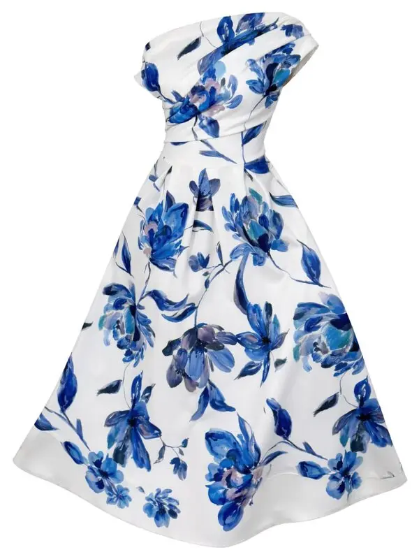 GIRL IN MIND Betty Asymmetric Floral Print Midi Dress - White