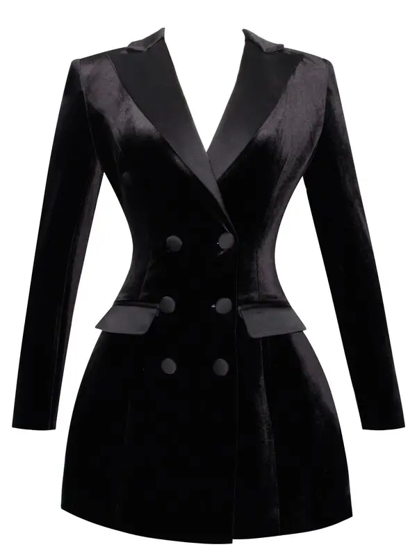 MISS CIRCLE NEW YORK Velvet Blazer Dress - Black