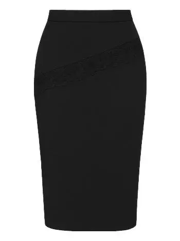 CONQUISTA Pencil Skirt With Lace Detail - Black