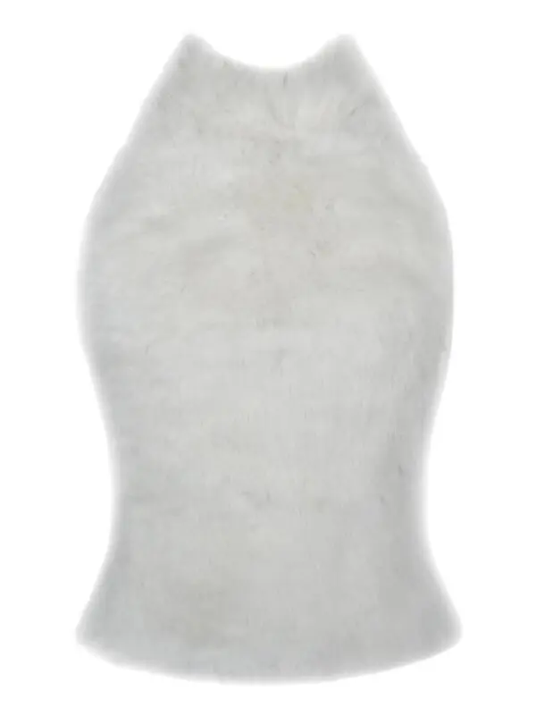 MISS CIRCLE NEW YORK Faux Fur Halter Top - White