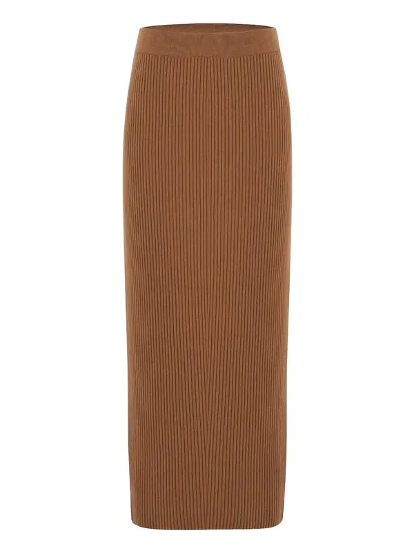 PERALUNA Rib Knitted Cashmere Blend Knitwear Pencil Skirt - Brown