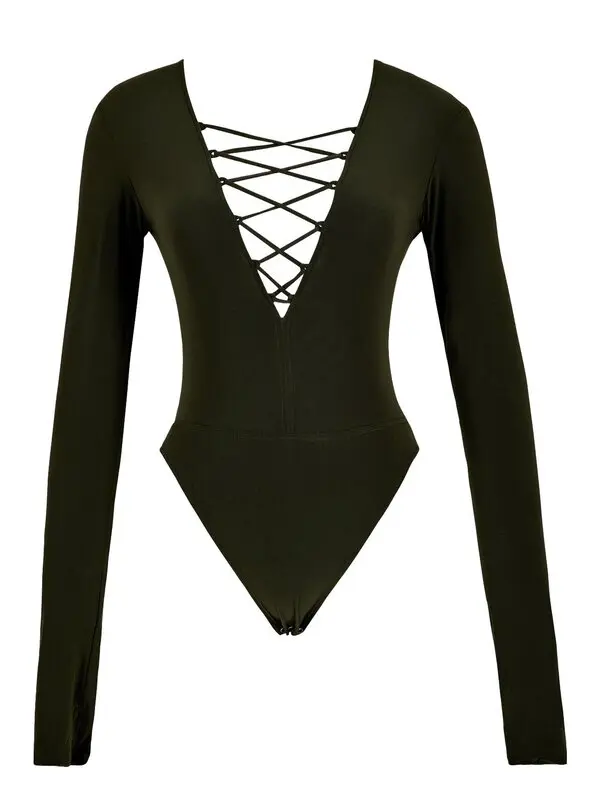 GROWNY Liona Lace-up Bodysuit - Green
