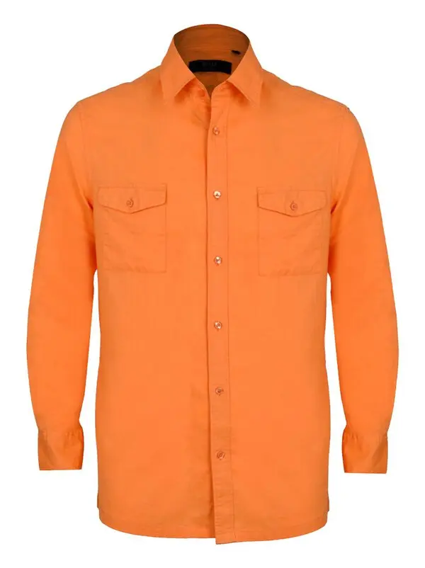 DAVID WEJ Hugo Linen Front Pocket Shirt - Orange