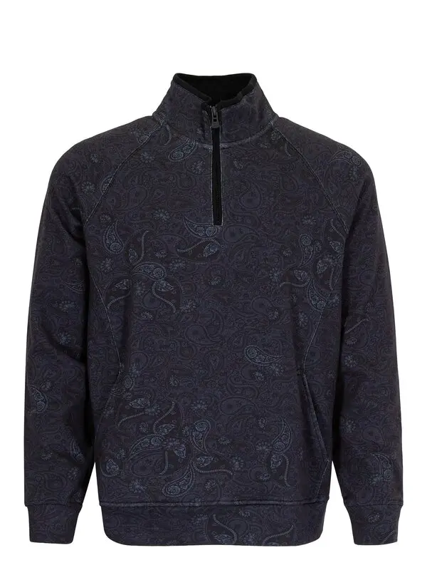 LORDS OF HARLECH Craig Montgat Paisley Quarter-zip Sweater - Black
