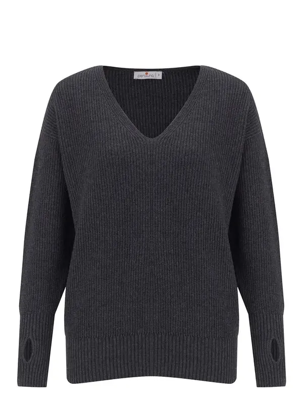 PERALUNA Cashmere Blend V-neck Pullover - Grey