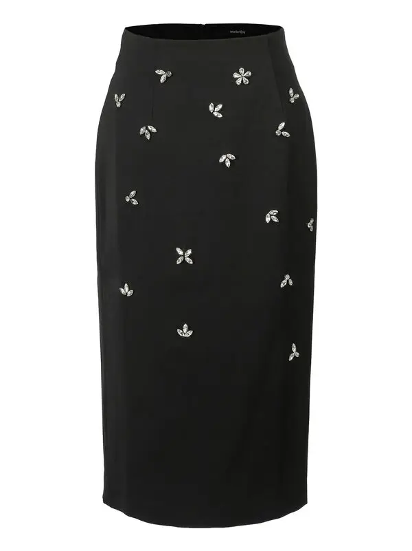 SMART AND JOY Embroidered Pencil Midi Skirt - Black
