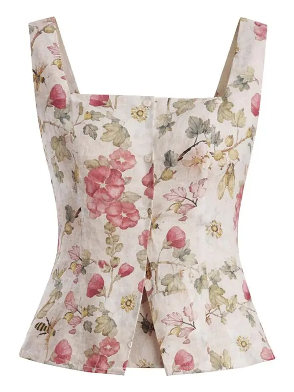 MAVLO Floral Linen Vest - Red