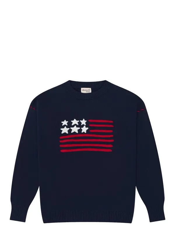 ELLSWORTH + IVEY Riley Crewneck Sweater With Flag - Blue