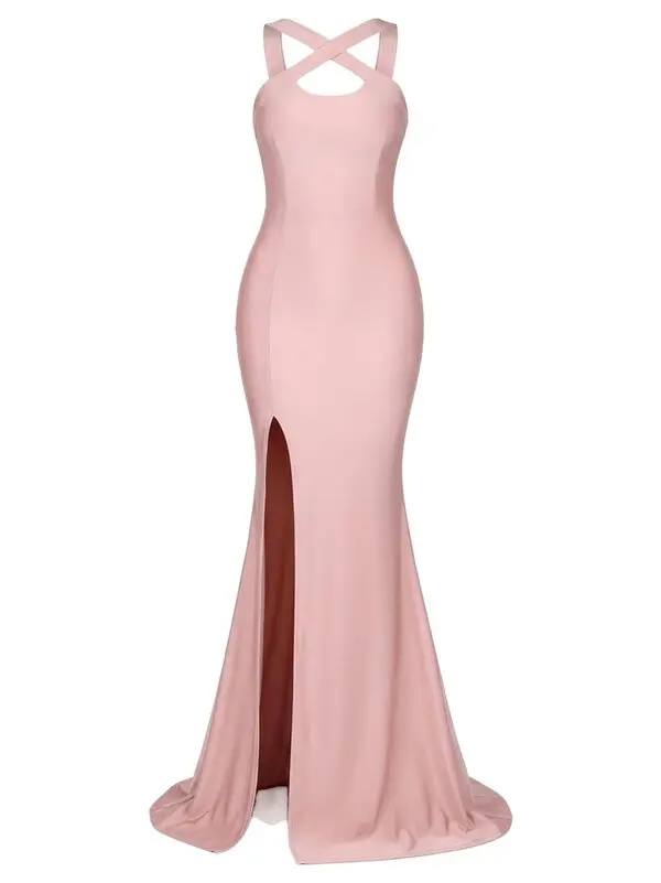 MODA GLAM Jersey Cross Strap Gown - Pink