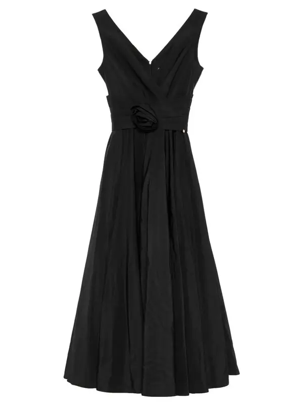 NISSA Floral-appliqué Taffeta Midi Dress - Black