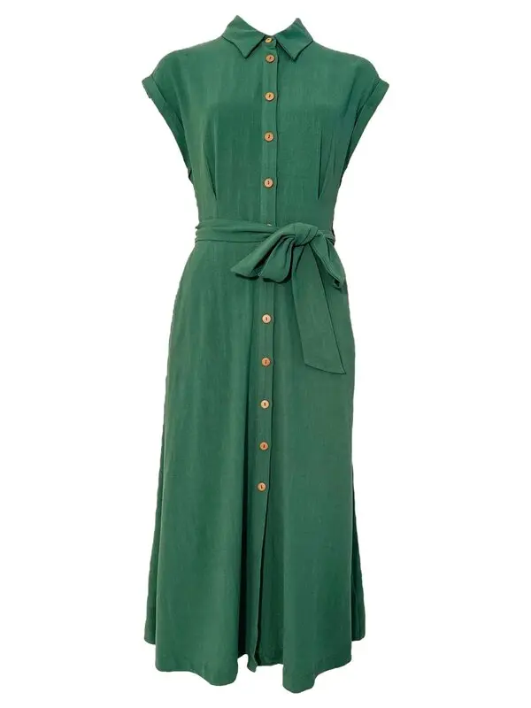 LOUCHE Reese Linen Mix Midi Shirt Dress - Green