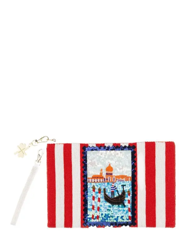 LAINES LONDON Venetian Voyage Beaded Pouch - Red/white