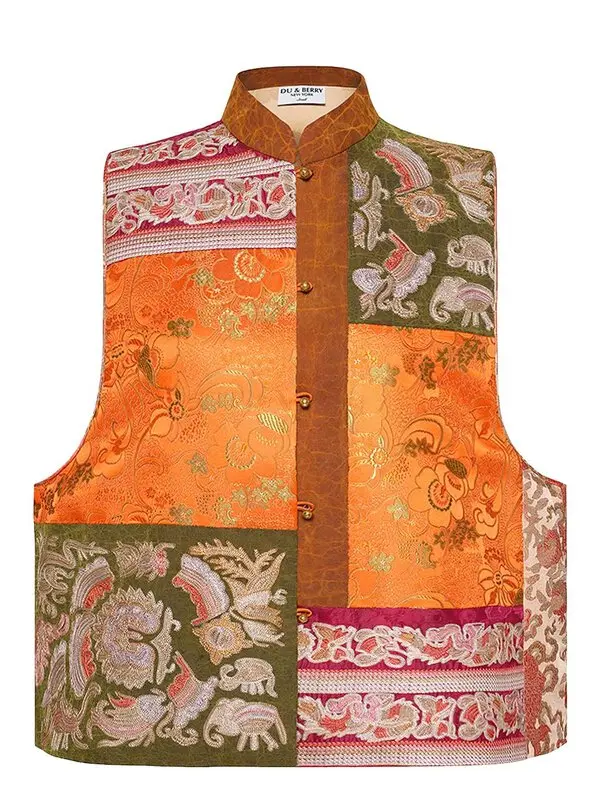 DU & BERRY Embroidery Mulberry Silk Vest - Purple
