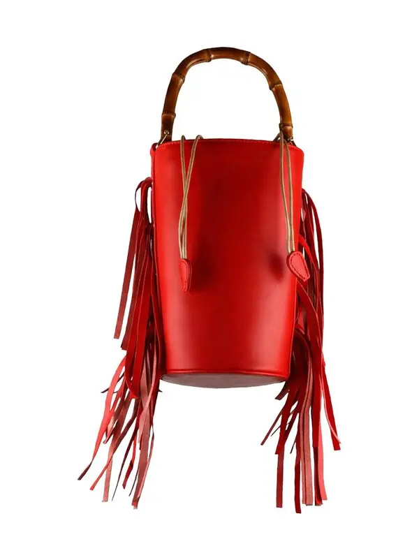 F3ROG BY RANA Fringe Crossbody Bucket Bag - Red