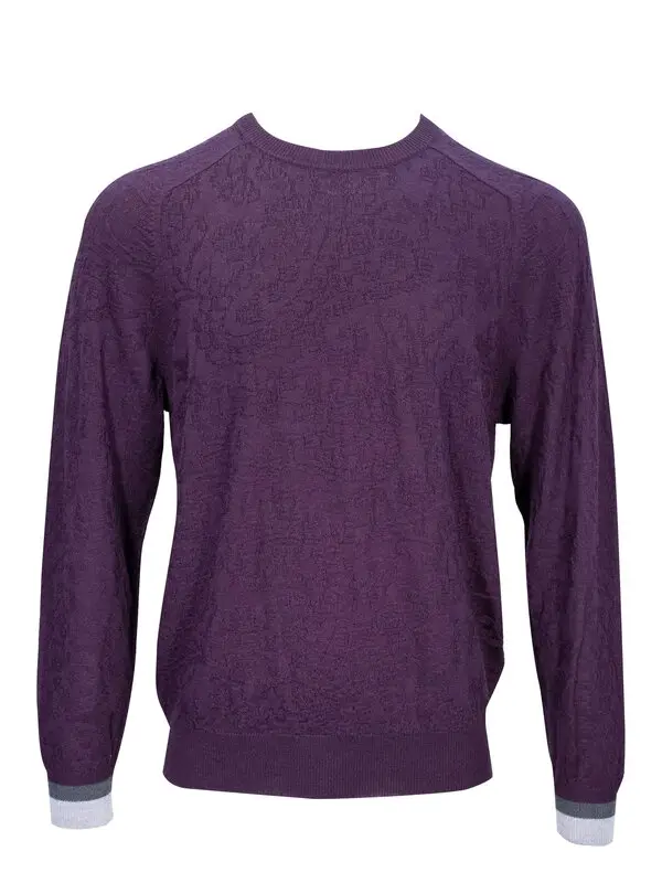 LORDS OF HARLECH Colin Jacquard Merino Paisley Sweater - Purple