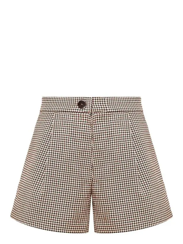 MANDRAGORA Houndstooth High-waisted Shorts - Brown