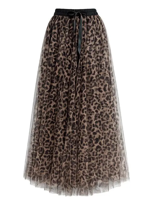 TANTRA SPAIN SL Animal Print Tulle Midi Skirt - Brown