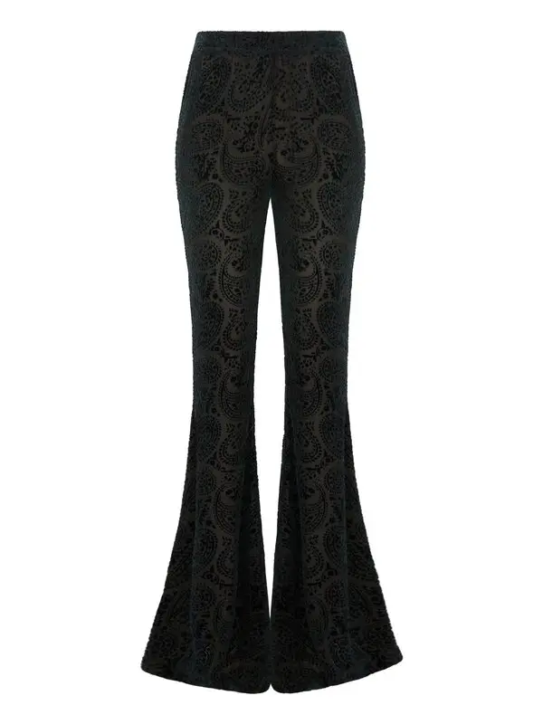 LITTLE LIES Hendrix Teal Devore Velvet Flare Pants - Green/blue