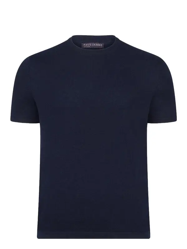 PAUL JAMES KNITWEAR Ultra-fine Cotton Hugo Knitted T-shirt Navy - Blue