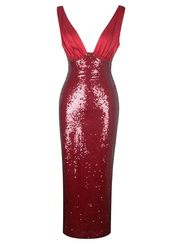 MISS CIRCLE NEW YORK Shanelle Sequin Midi Dress - Red