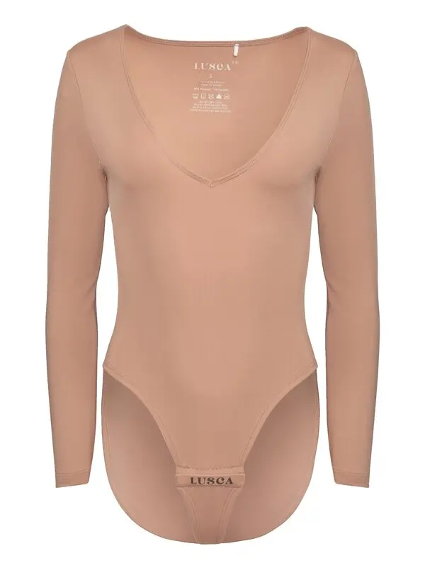 LUSCA Natalie Smooth Stretch V-neck Bodysuit - Brown