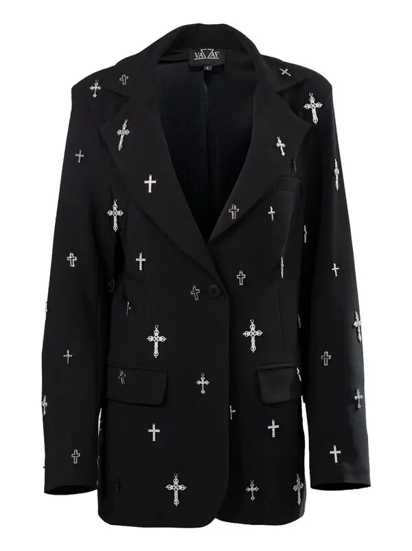 VAZAF Saint Embellished Blazer With Stainless Steel Crosses - Black