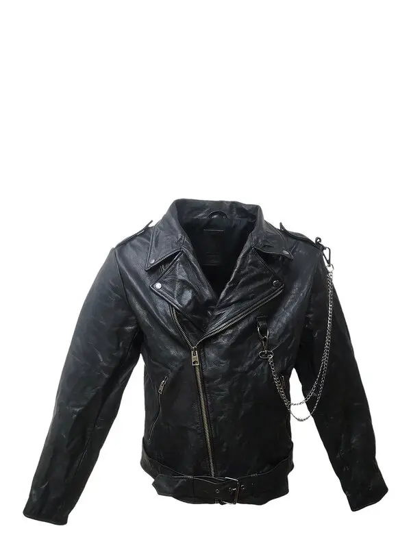 ZASTASTUDIO Leather Biker Jacket With Metal Chain Detail - Black