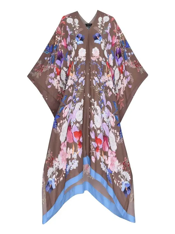 MENG Floral Print Silk Georgette Kaftan - Brown