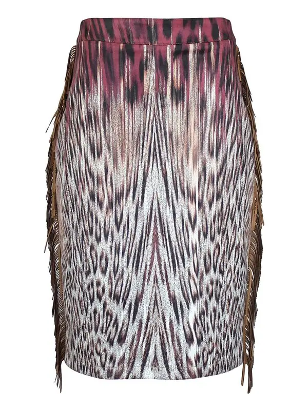 LALIPOP DESIGN Pencil Skirt With Animal Print And Fringe Details - Black