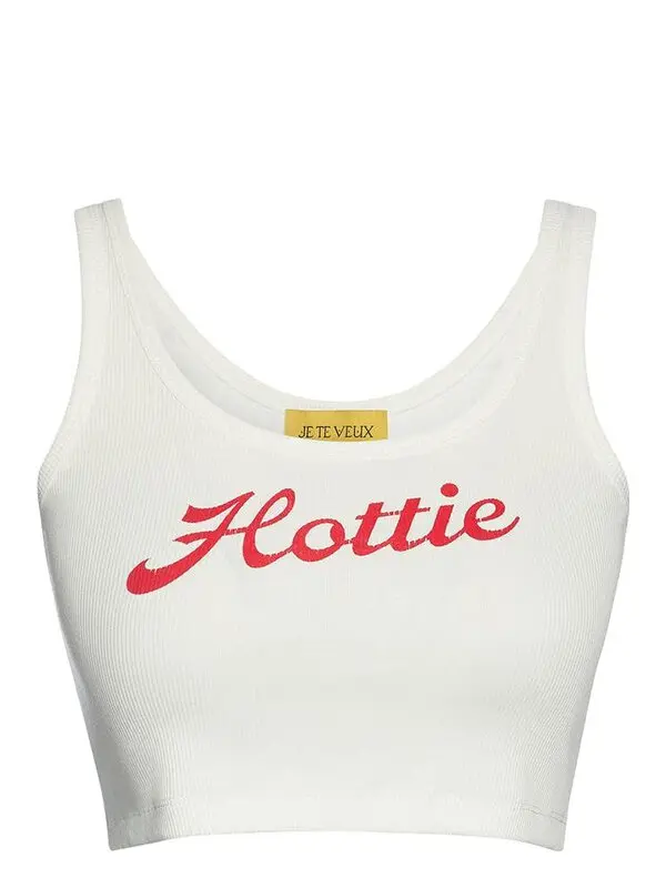 JE TE VEUX Hottie Print Ribbed Crop Top - White