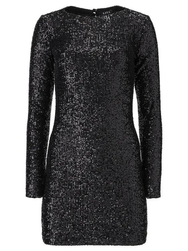 LITA COUTURE Sequin Mini Dress With Open Back - Black