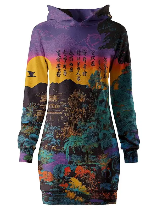 ALOHA FROM DEER Printed Oversized Hoodie Dress - Green/purple/orange