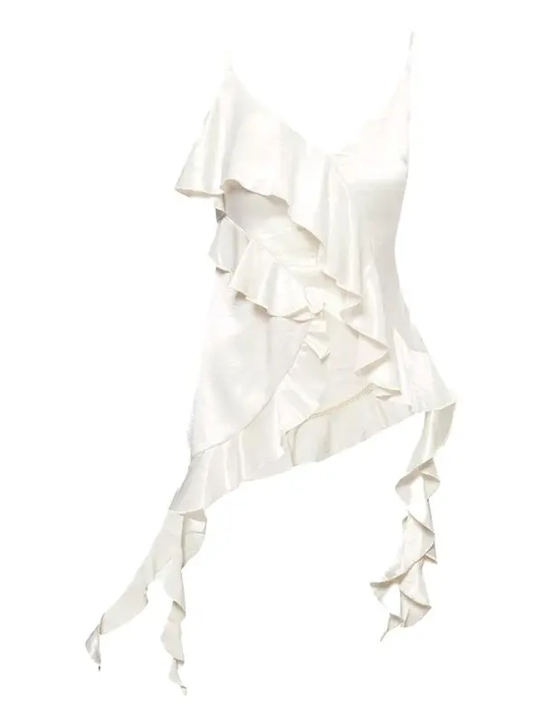 AMY LYNN Satin Draped Ruffle Top - White