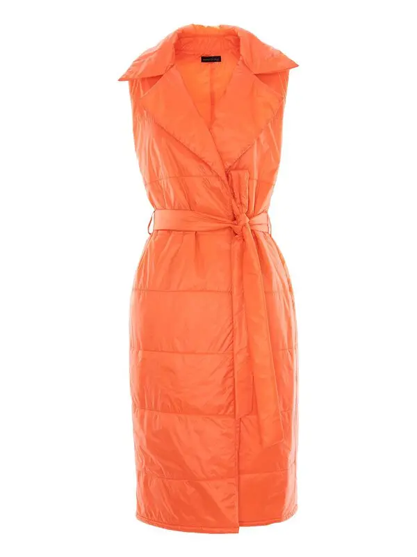 CONCEPT A TROIS Quilted Midi Vest With Lapel - Orange
