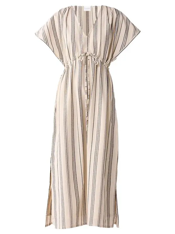 REISTOR Gathered Maxi Dress With Side Slits - White