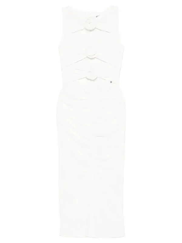 NISSA Floral-appliqué Mesh Midi Dress - White