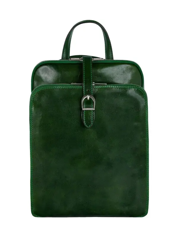 TIME RESISTANCE Convertible Leather Backpack Shoulder Bag - Green