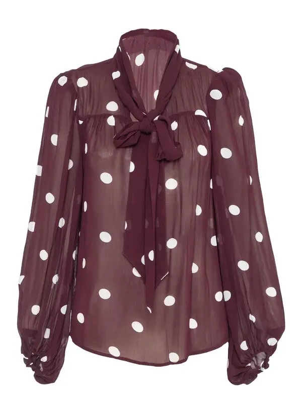 ROSE & NANCY Saphi Polka Dot Print Bow Blouse - Red