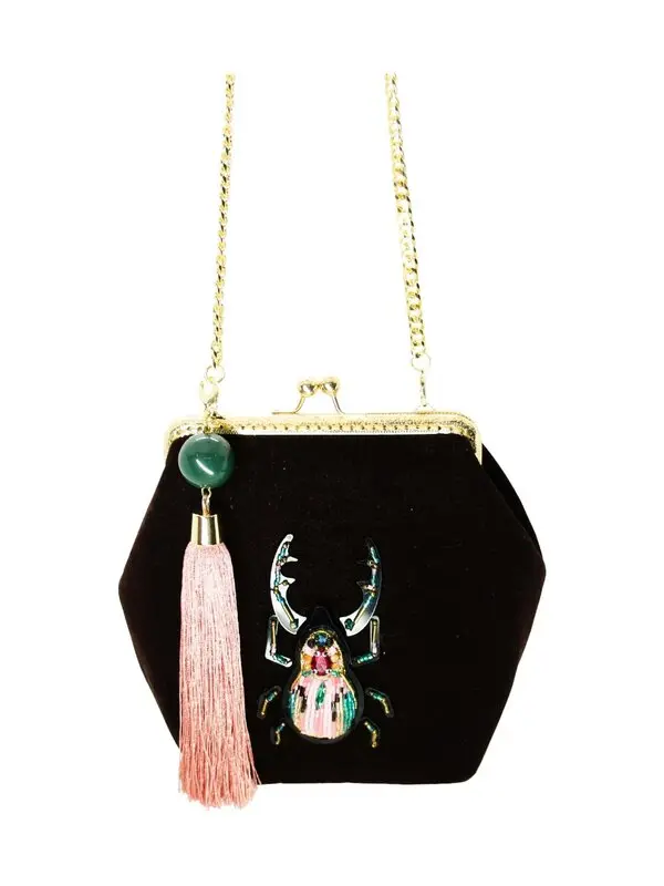 GISSA BICALHO Handmade Velvet Bag With Acrylic Scarab Applique - Brown/pink