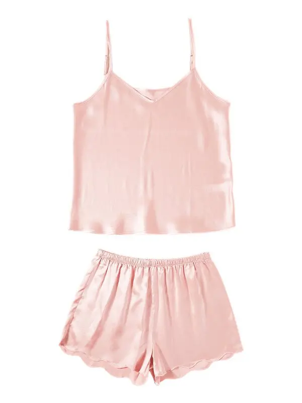 SOFT STROKES SILK Mulberry Silk Camisole And Scalloped Shorts Set - Rose Gold