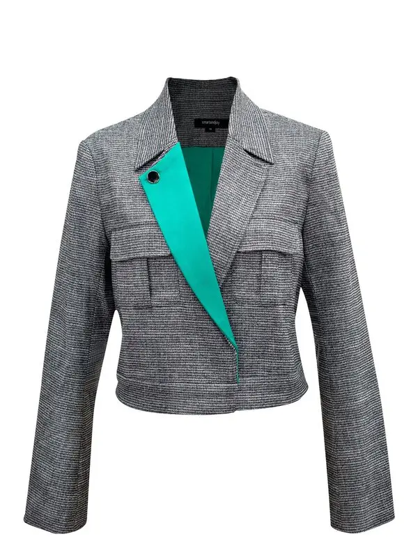 SMART AND JOY Crop Tailor Safari Jacket With Removable Lapel - Silver